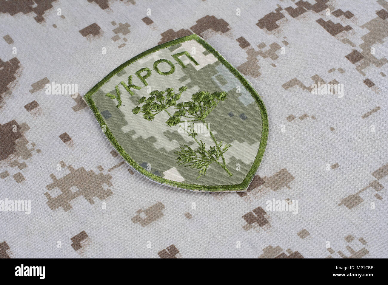 KIEV, UKRAINE - Apr. 26, 2015. Ukraine Army unofficial uniform badge ...