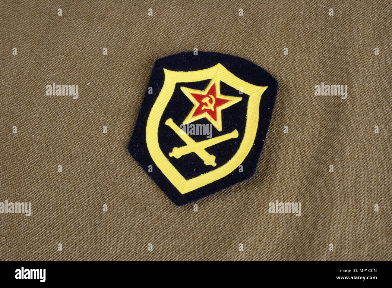 Soviet Army Artillery shoulder patch on khaki uniform background Stock ...