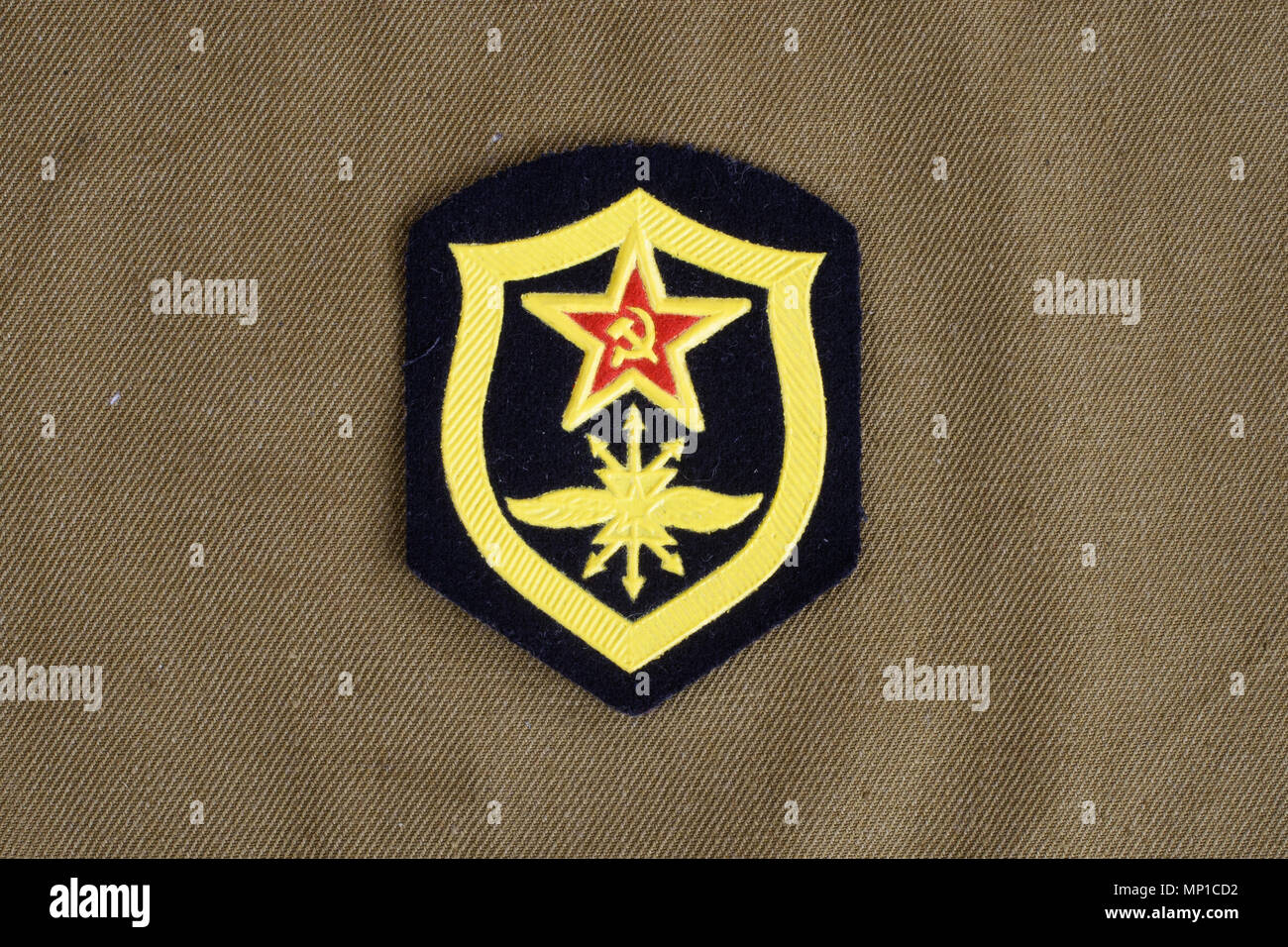 Soviet Army Signal Troops shoulder patch on khaki uniform background ...