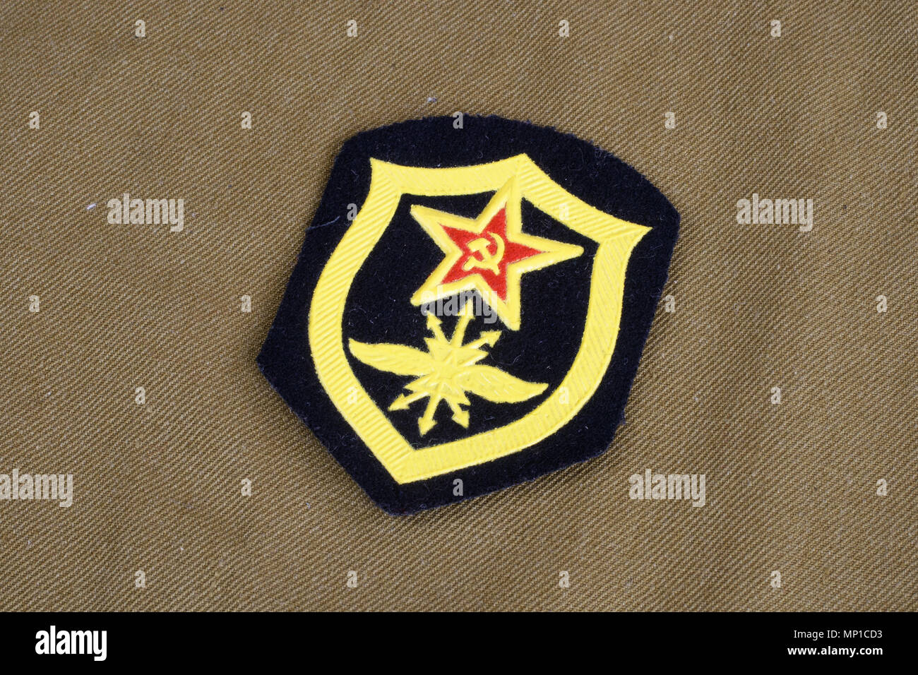 Soviet Army Signal Troops shoulder patch on khaki uniform background ...