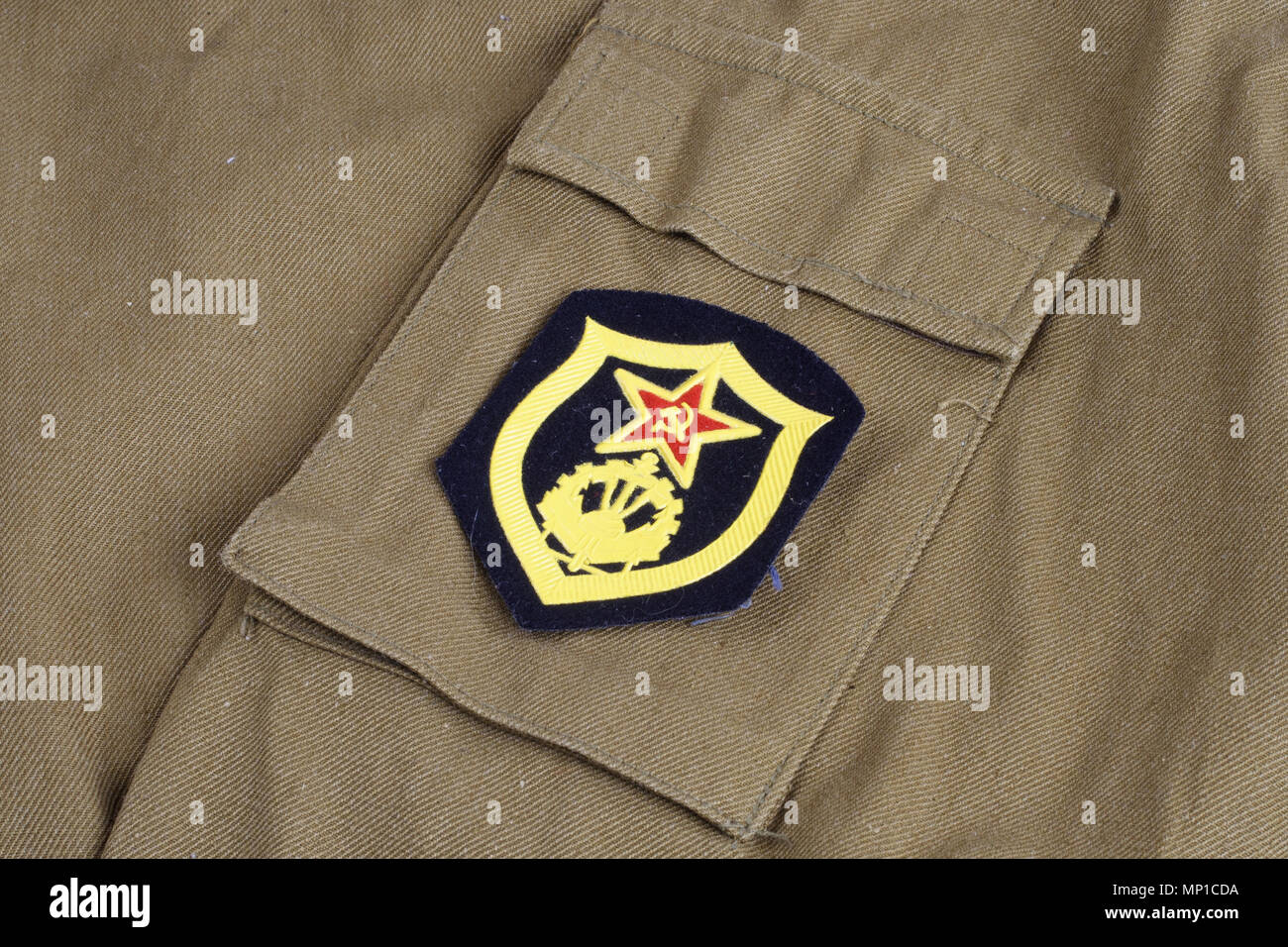 Soviet Army Combat engineer shoulder patch on khaki uniform background ...