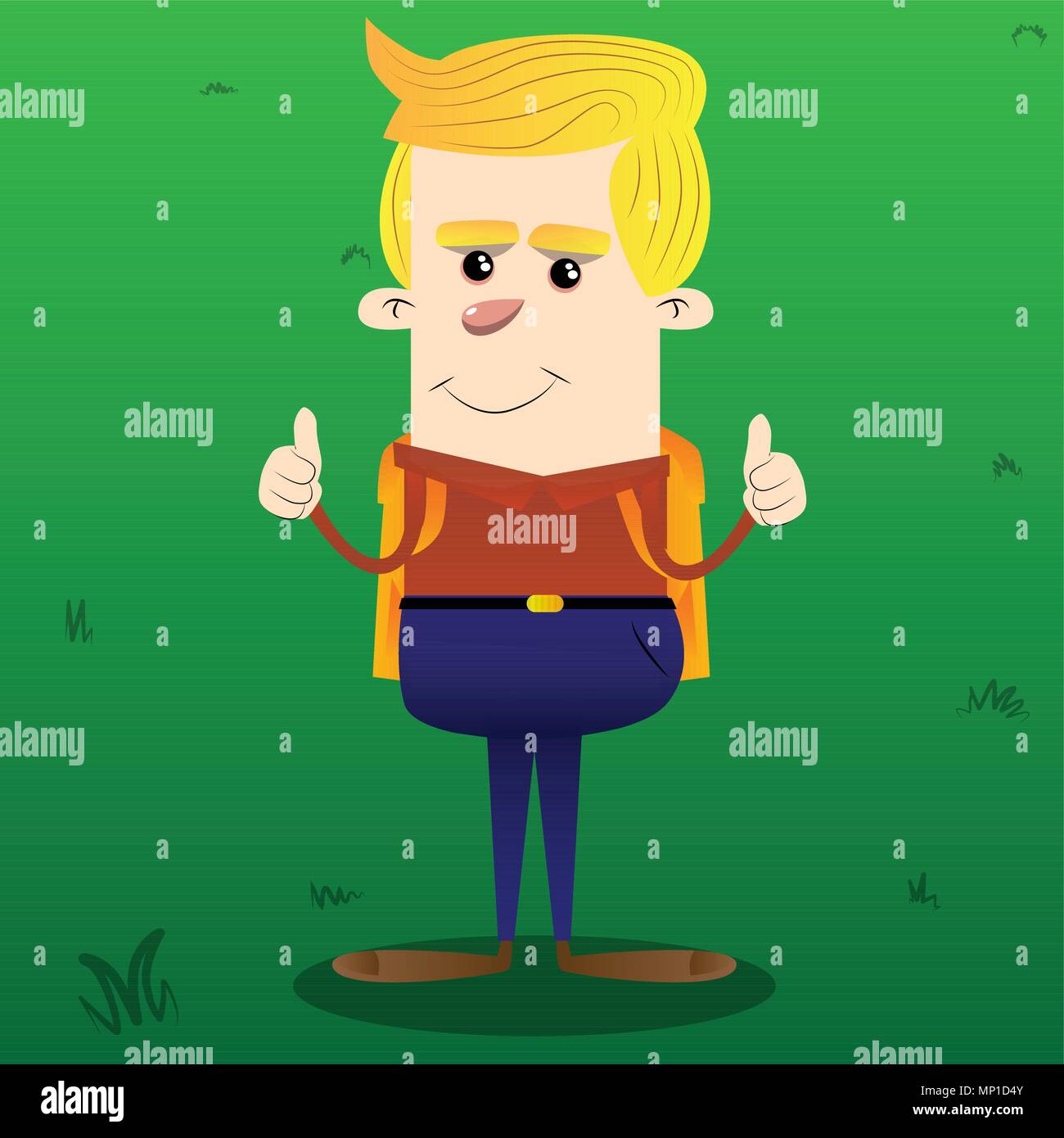 Schoolboy making thumbs up sign with two hands. Vector cartoon ...