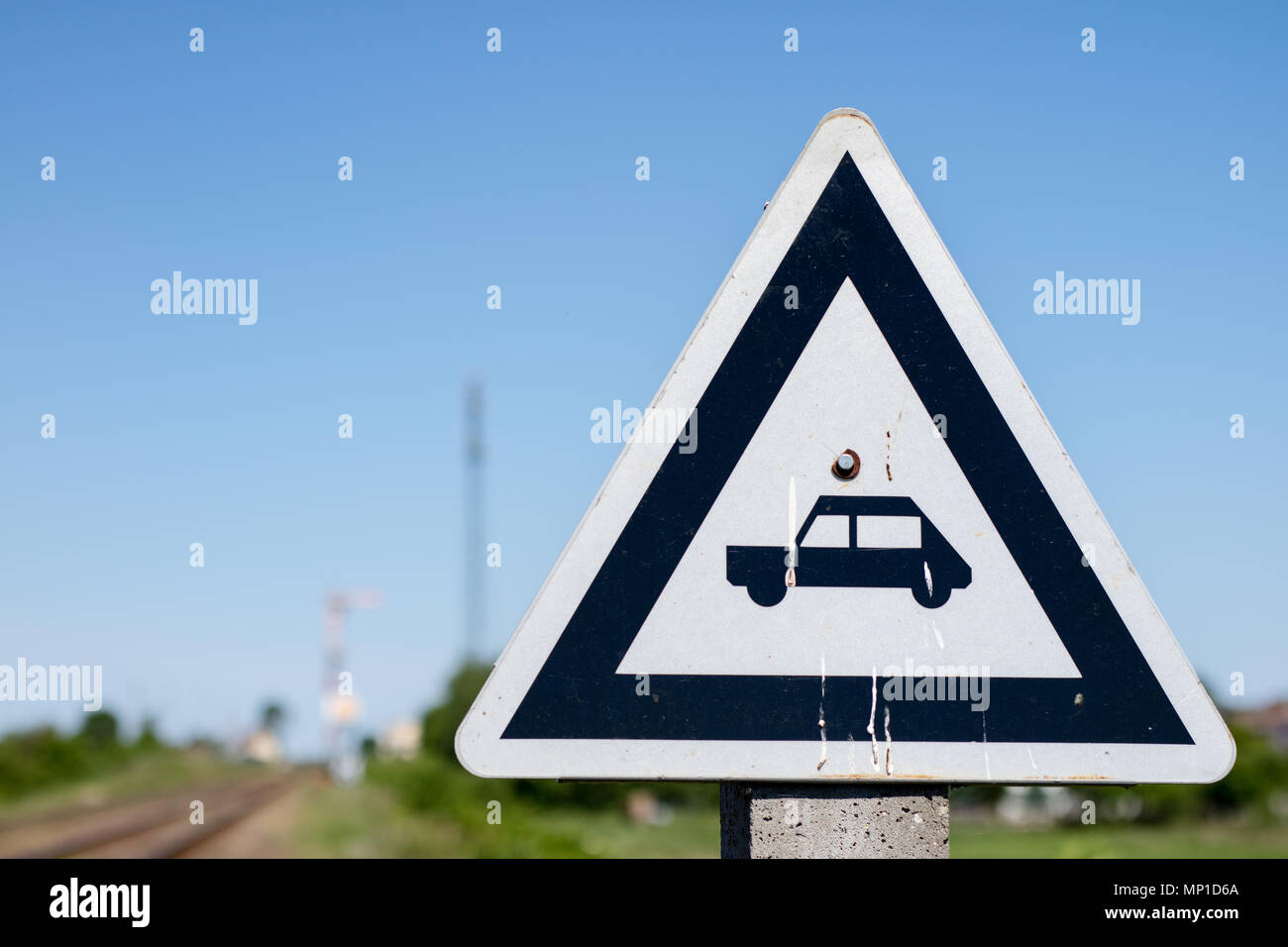 Marking on railway tracks near the passage for cars. Signs used in the ...