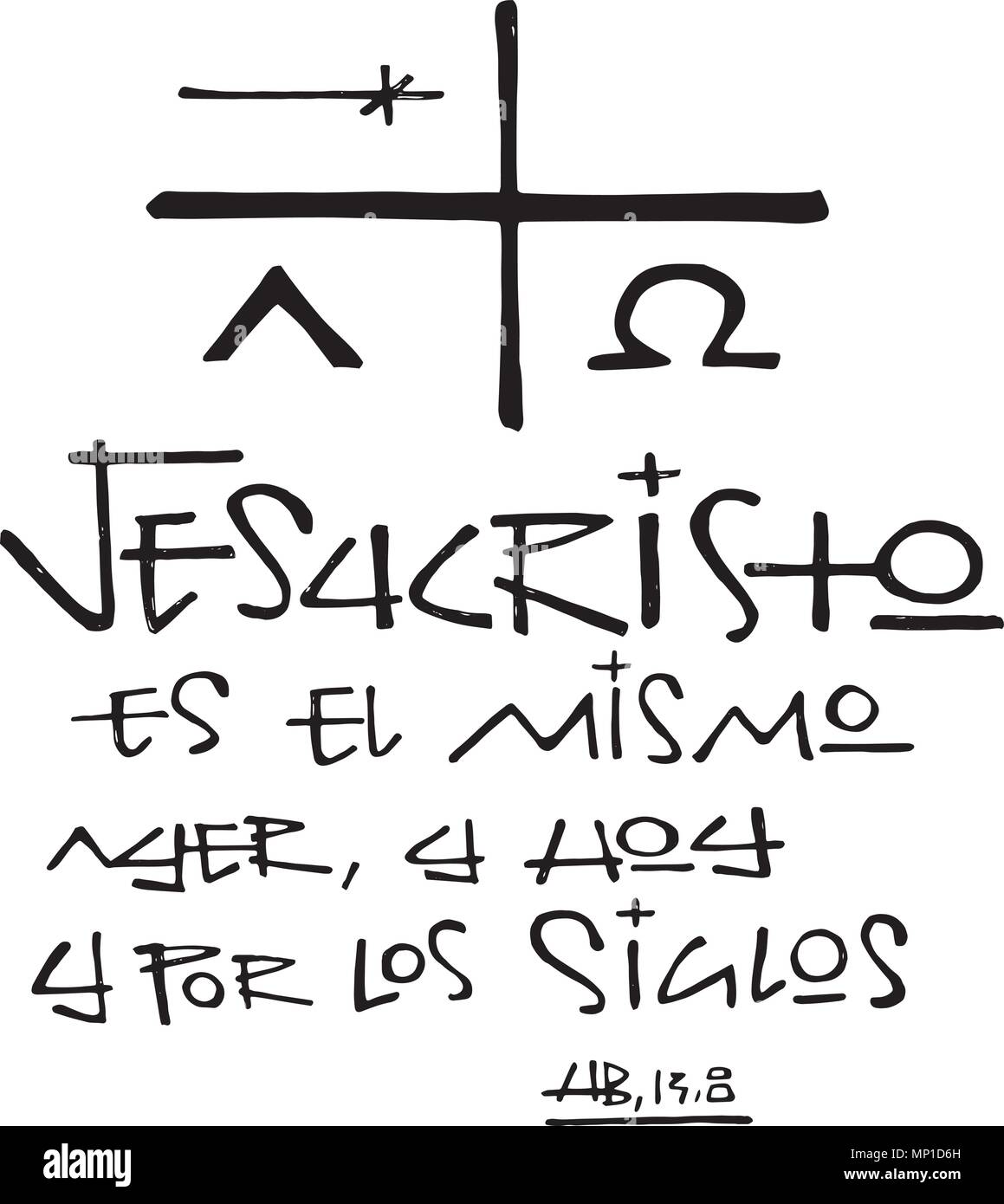 Hand drawn illustration or drawing of a religious phrase in spanish ...