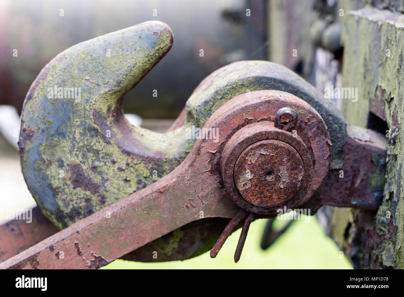 Old hook used in the railways. Towing hook for a train or wagon. Season ...