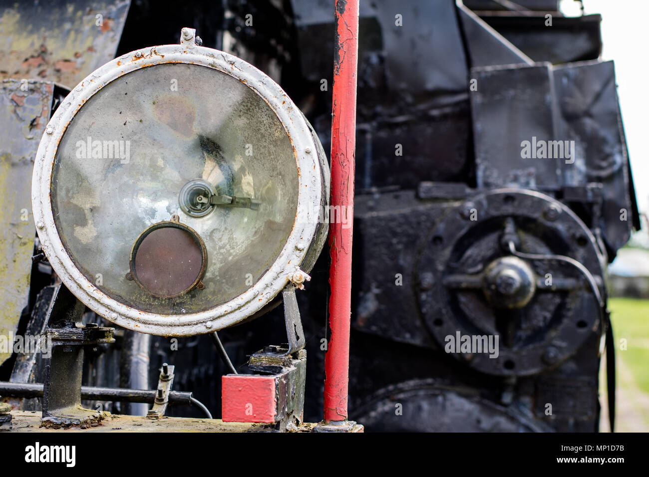 Old locomotive lighting. The lamp used to illuminate the road through ...