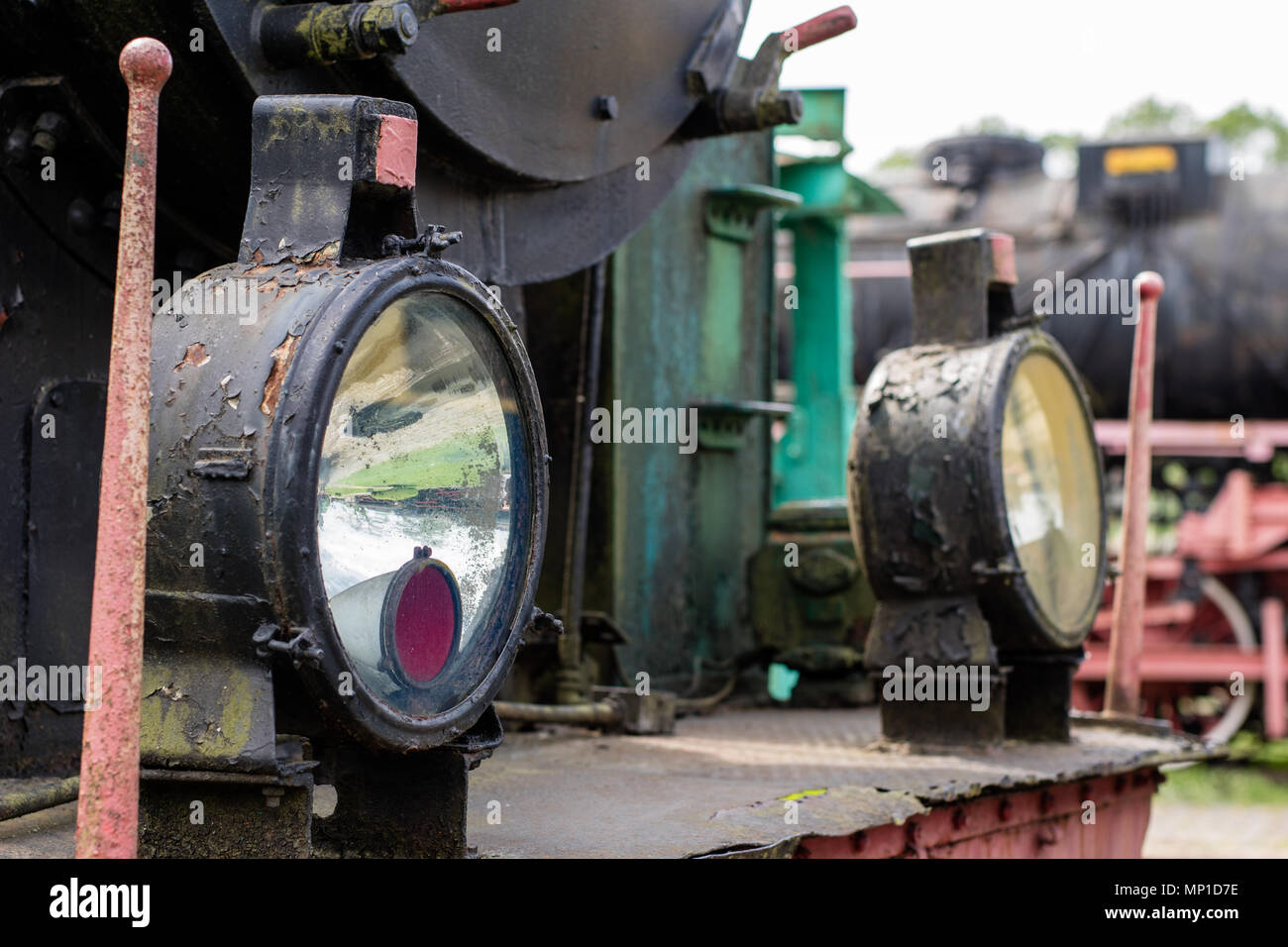 Old locomotive lighting. The lamp used to illuminate the road through ...