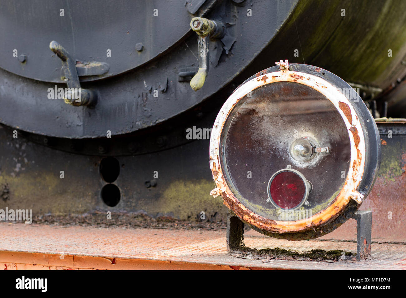 Old locomotive lighting. The lamp used to illuminate the road through ...