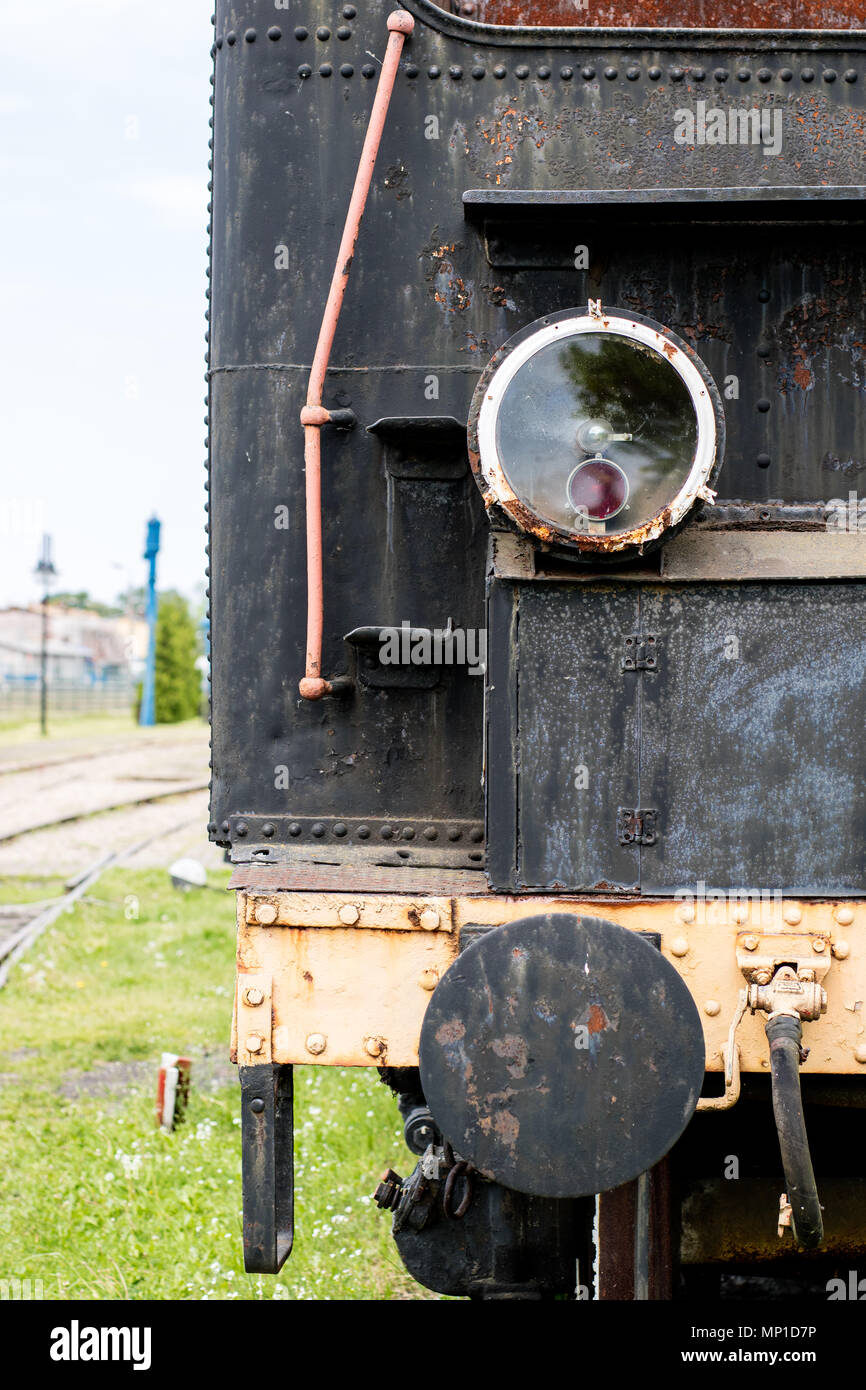Old locomotive lighting. The lamp used to illuminate the road through ...