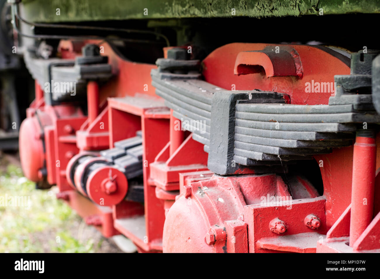 Old suspension of locomotives and wagons. Wheel suspension used in old ...