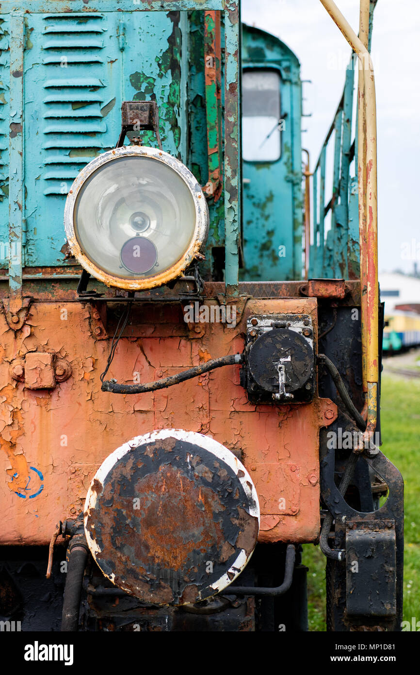 Old locomotive lighting. The lamp used to illuminate the road through ...