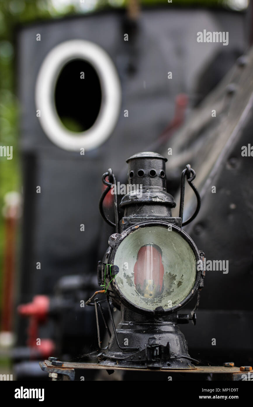 Old locomotive lighting. The lamp used to illuminate the road through ...