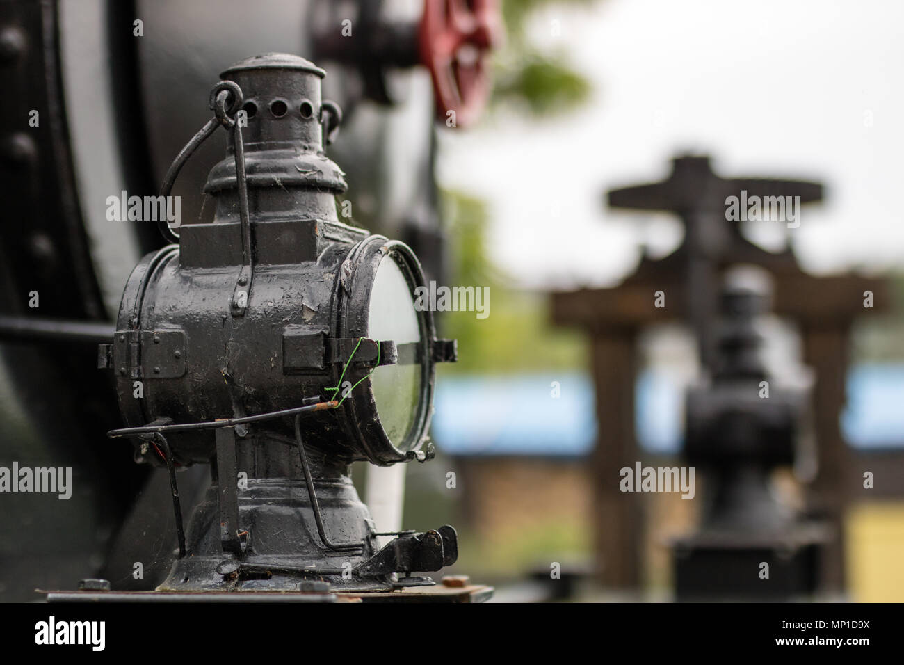 Old locomotive lighting. The lamp used to illuminate the road through ...