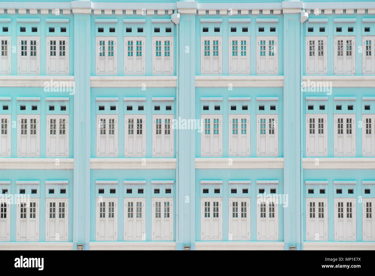Many blue vintage windows frame at the old building Stock Photo - Alamy