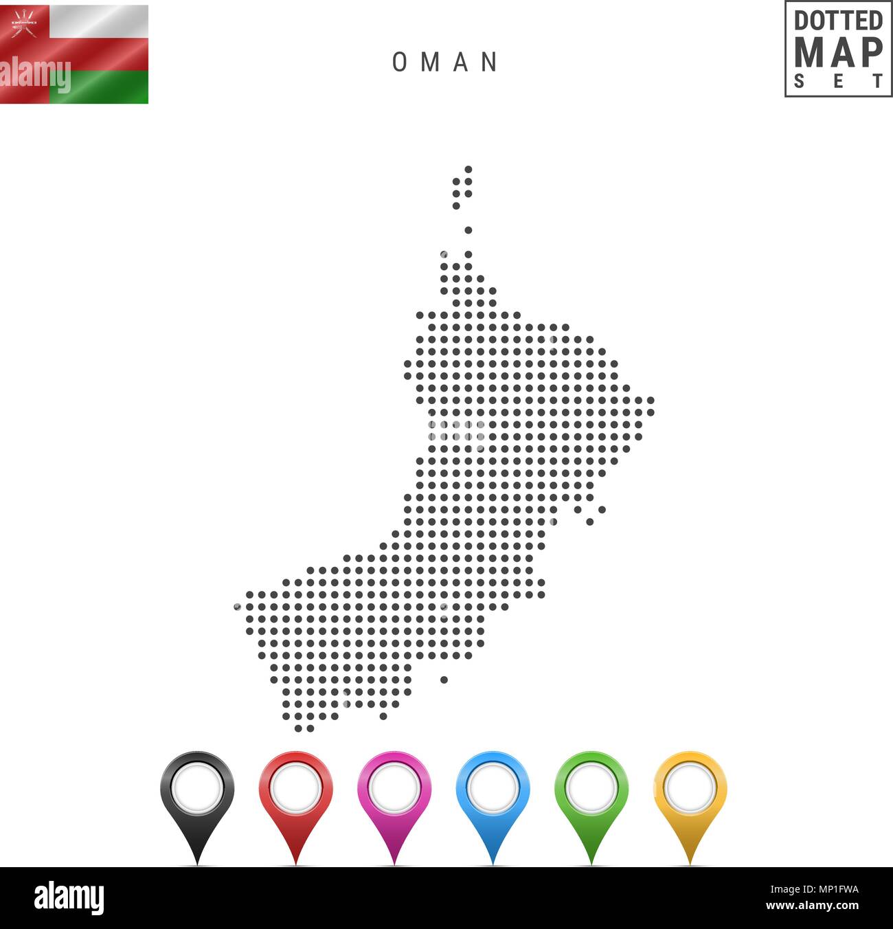 Vector Dotted Map of Oman. Simple Silhouette of Oman. The National Flag ...