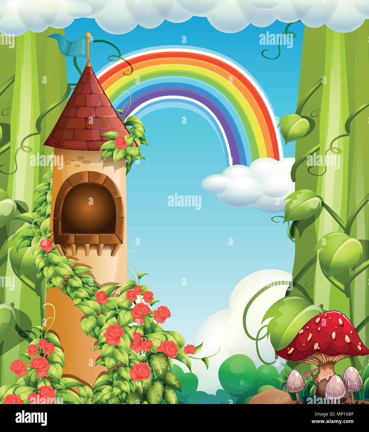 Rainbow Fairytale Castle and Nature illustration Stock Vector Image ...