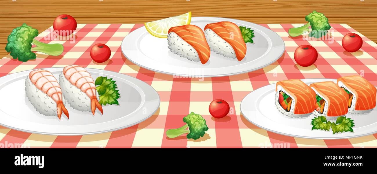 Sushi on Plate at Table illustration Stock Vector Image & Art - Alamy