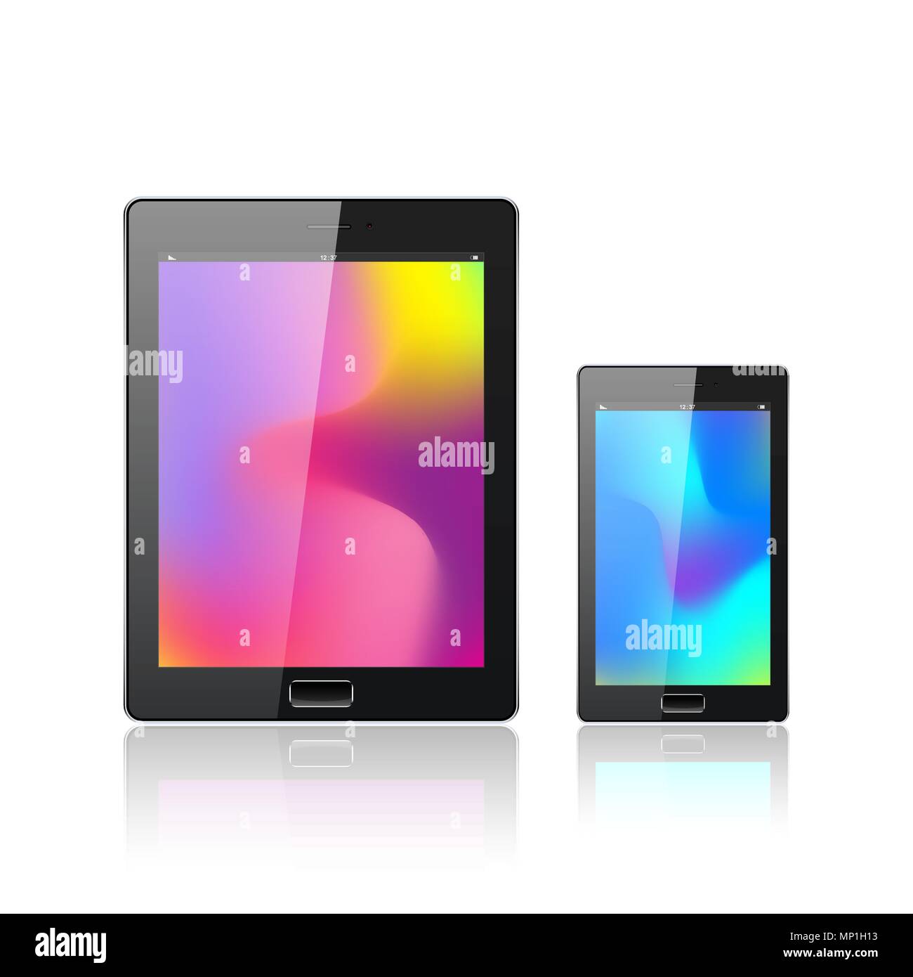 Modern digital tablet PC with mobile smartphone isolated on the white ...