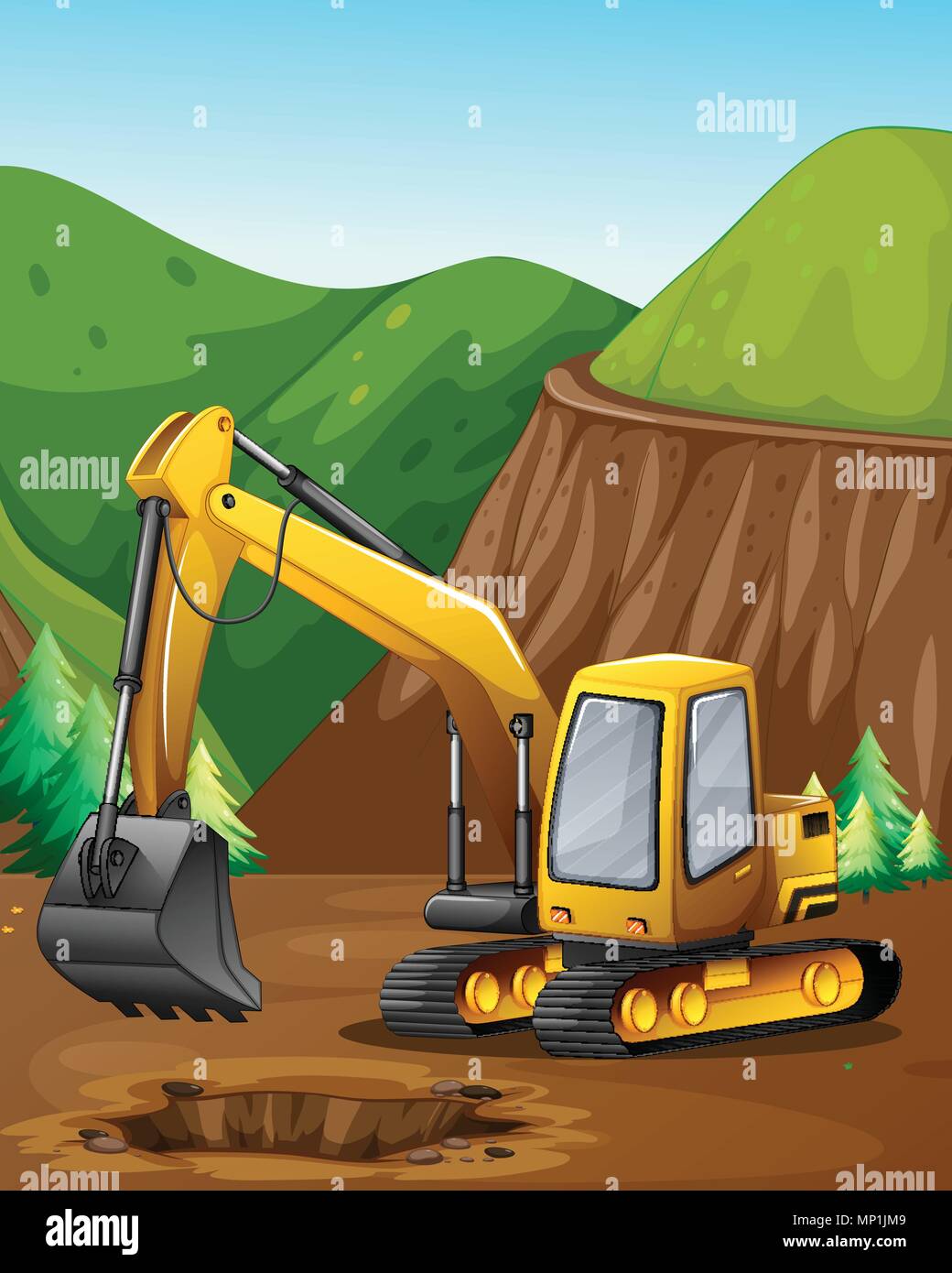 An Excavator Diging the Ground illustration Stock Vector Image & Art ...