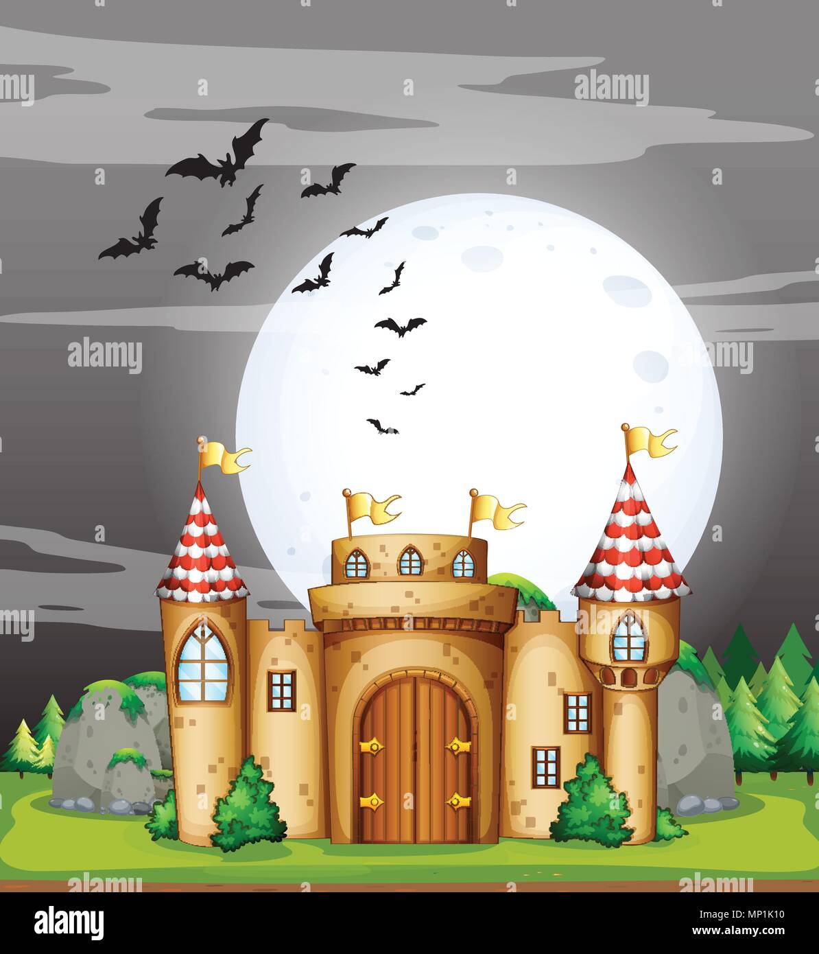 A Full Moon Night and Castle illustration Stock Vector Image & Art - Alamy