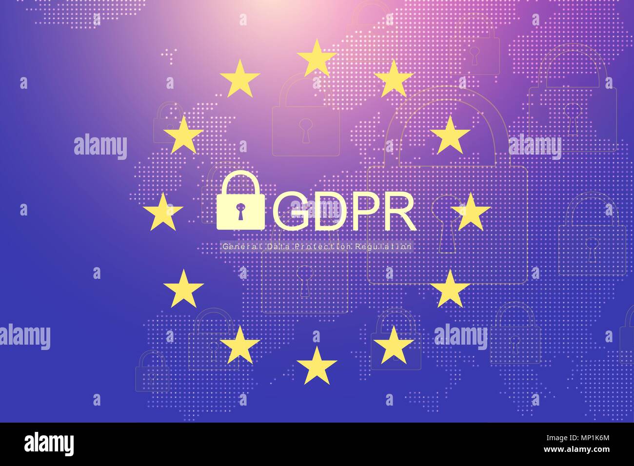 GDPR - General Data Protection Regulation. Dotted Europe map and flag ...