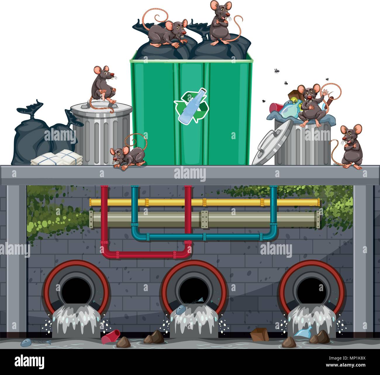 Unsanitary Waste Disposal with Rat illustration Stock Vector Image ...