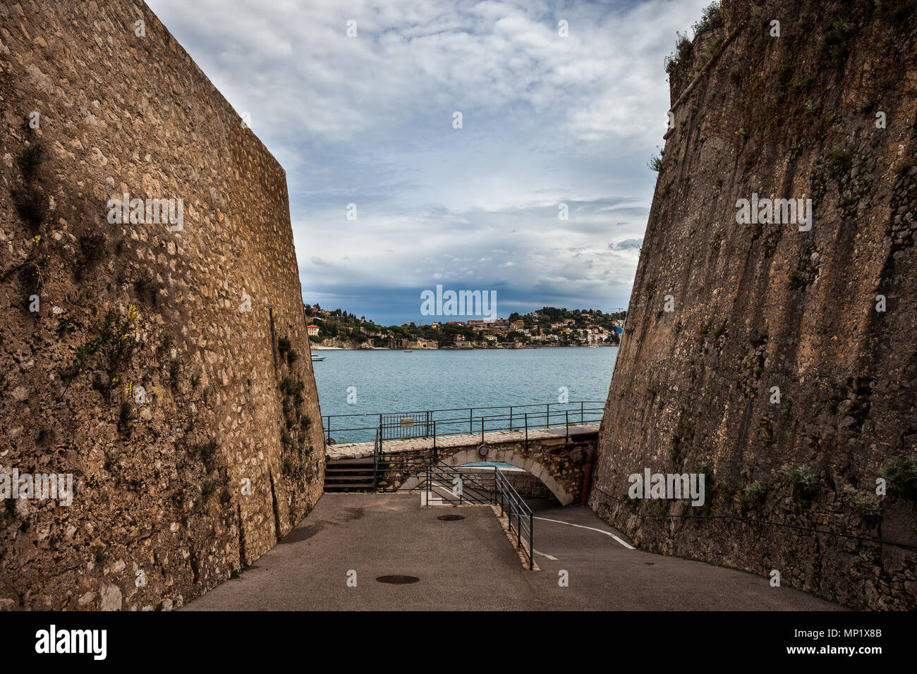 High walls of Citadelle Saint-Elme in Villefranche sur Mer in France ...