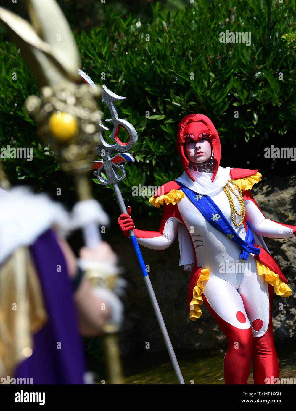 20 May 2018, Germany, Duesseldorf: A cosplayer in the Nordpark. Cosplay ...
