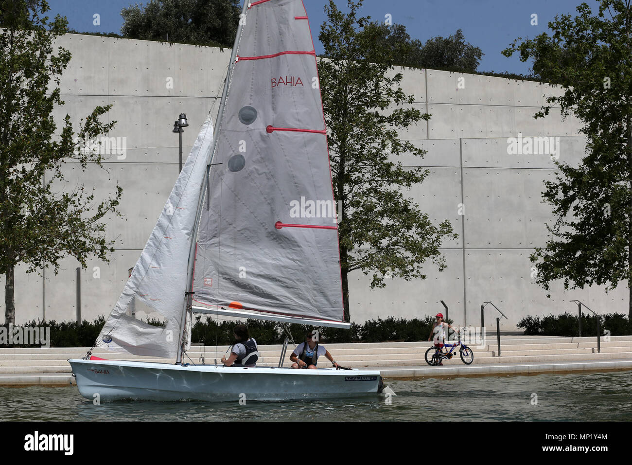 Athens, Greece. 19th May, 2018. People learn to sail in the canal at ...