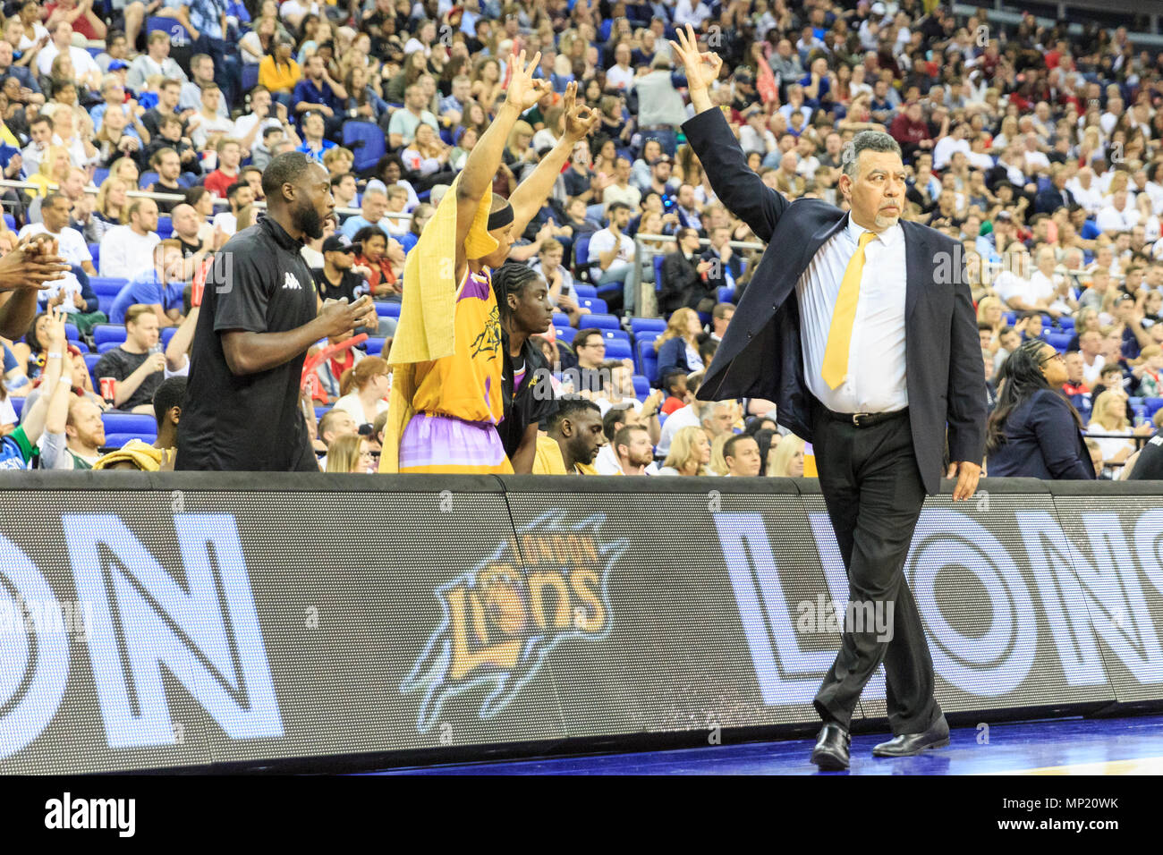 The O2 Arena, London, 20th May 2018. Lions coach Vince Macaulay and the ...