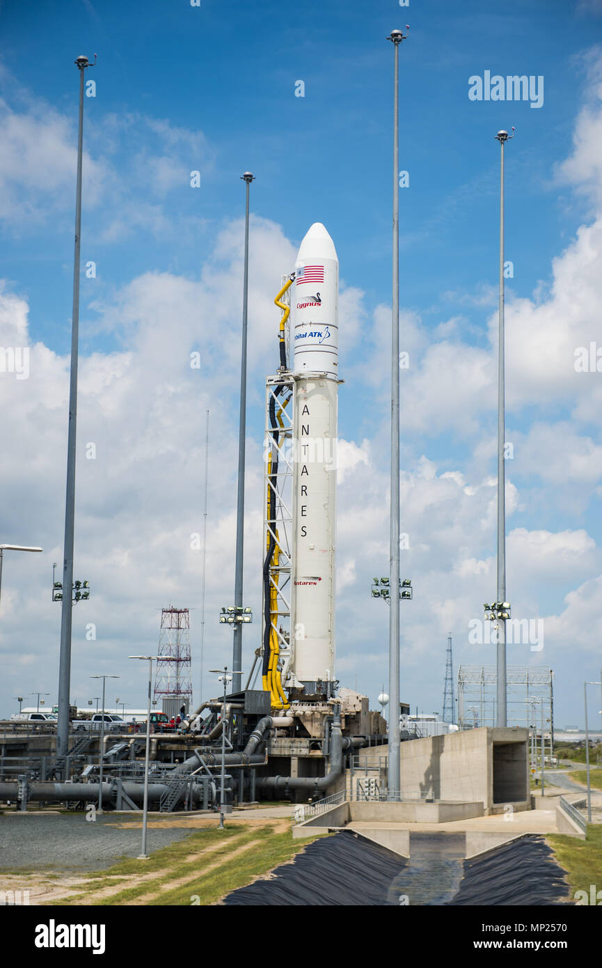 The Orbital ATK Antares rocket, with the Cygnus spacecraft onboard, is ...