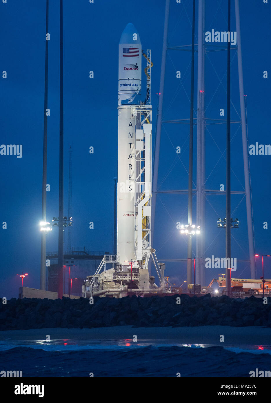 The Orbital ATK Antares rocket, with the Cygnus spacecraft onboard, is ...