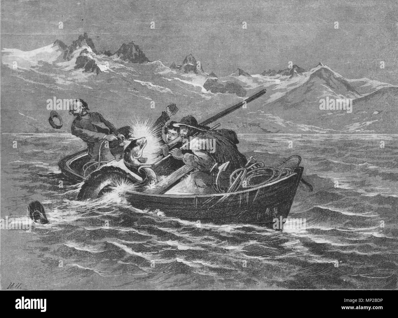 Eel fishing. Vintage engraved illustration. Published in magazine in ...