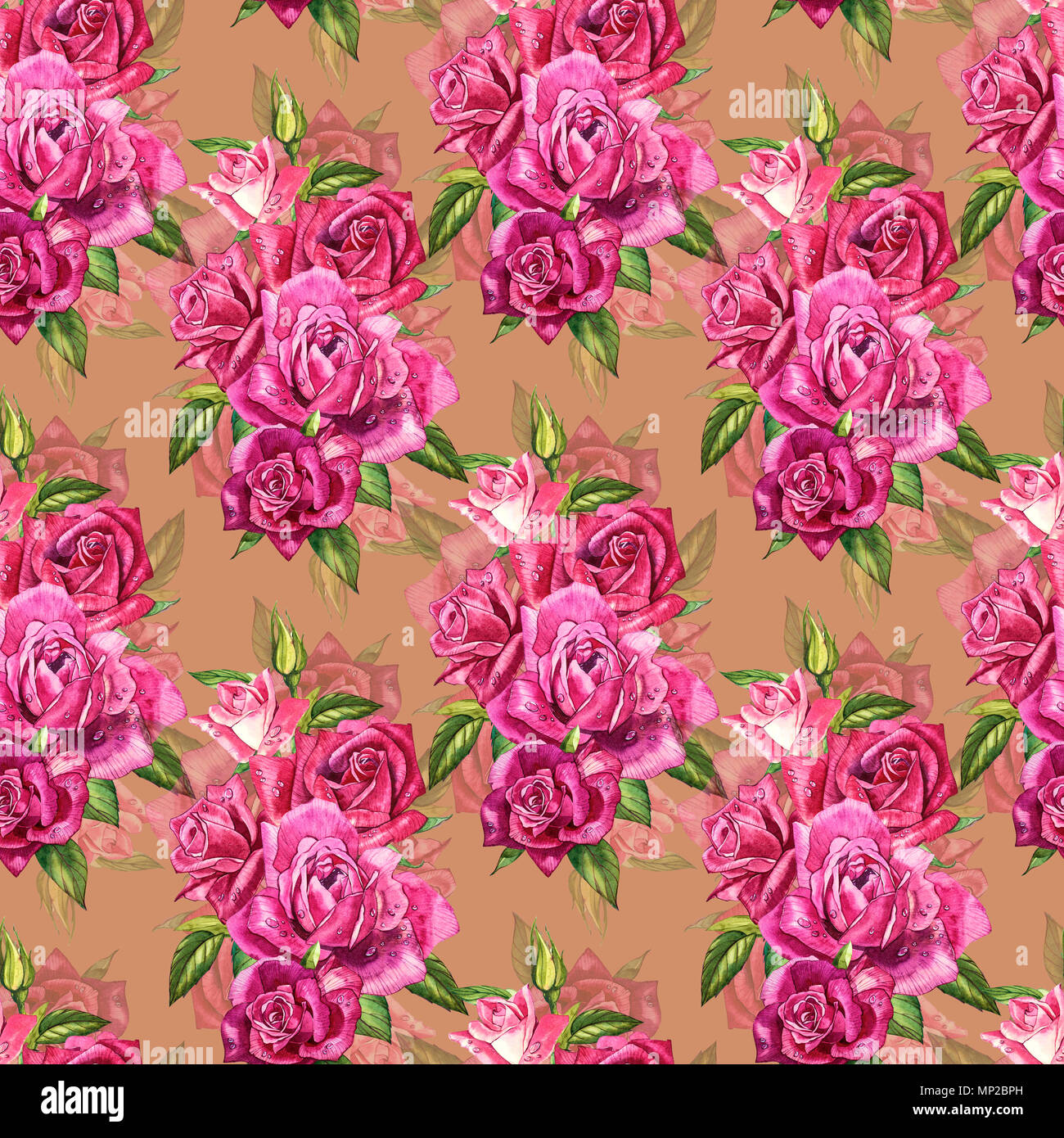 Natural pink roses background. Seamless pattern of red and pink roses ...