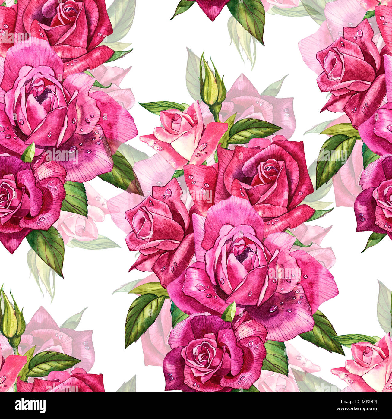 Natural pink roses background. Seamless pattern of red and pink roses ...