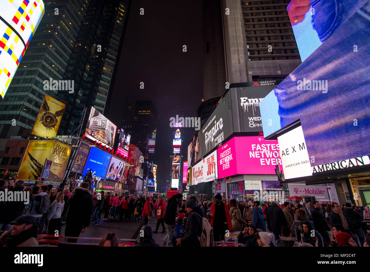 New York, US - March 30, 2018: View of people visiting the famous Times ...