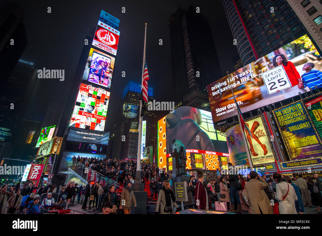 New York, US - March 30, 2018: View of people visiting the famous Times ...