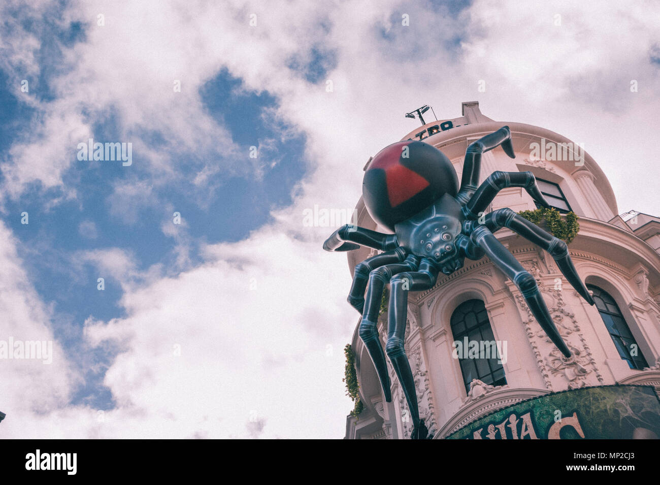 Spider decoration on a building facade, tarantula in Madrid, Spain ...