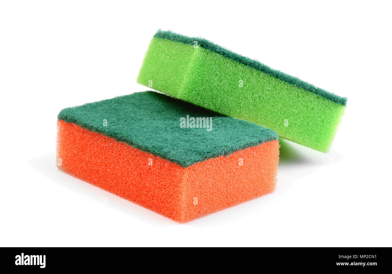 New sponges for washing of ware isolated on a white background Stock ...