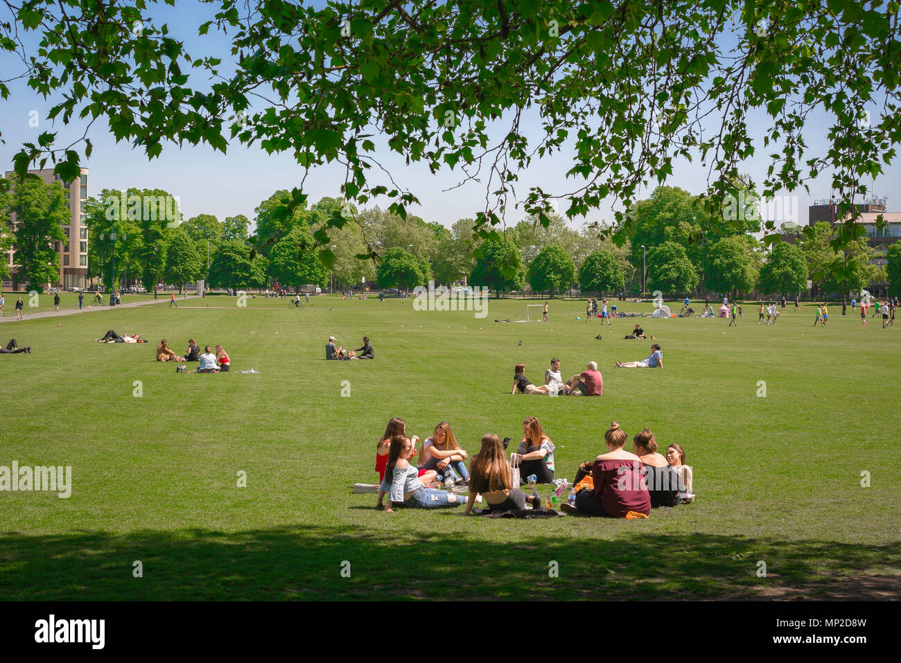 Parker's piece Cambridge, view on a summer afternoon of people relaxing ...