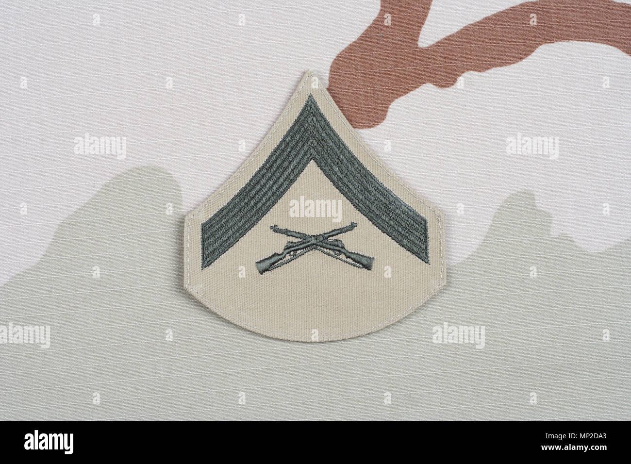 KIEV, UKRAINE - May 18, 2015. US MARINES Lance Corporal rank patch on ...