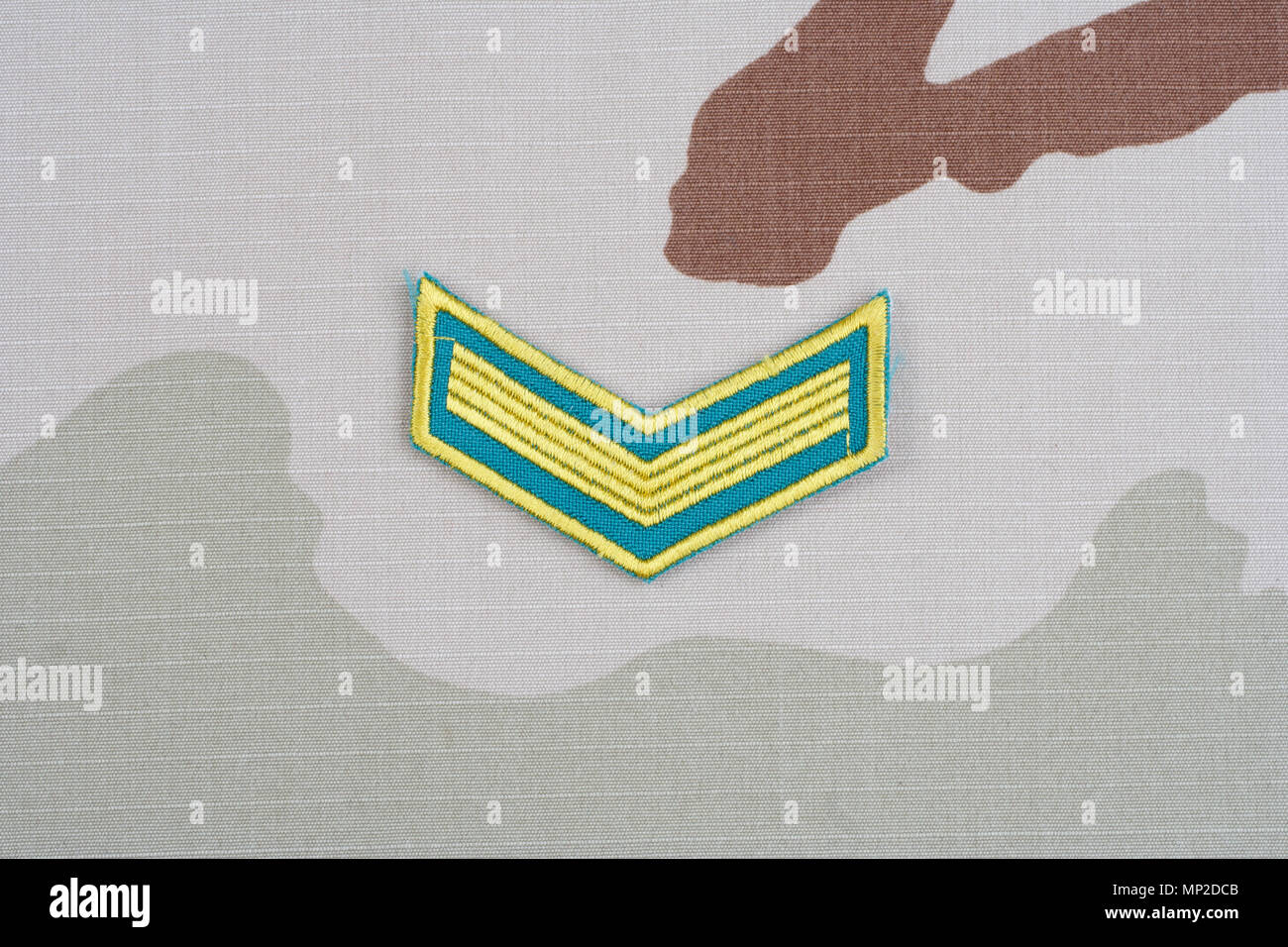 KIEV, UKRAINE - May 18, 2015. ARMY Private rank patch on desert uniform ...