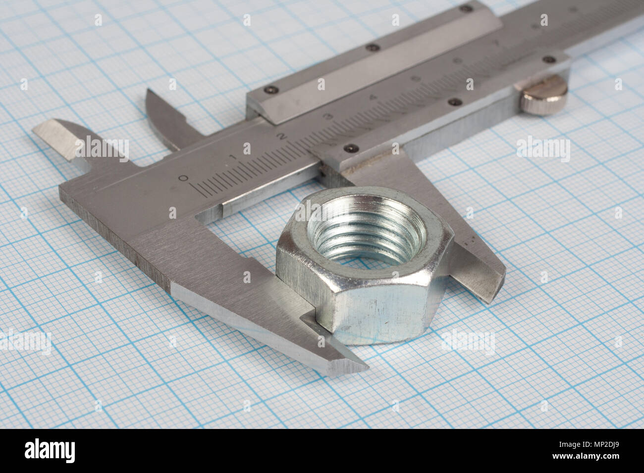 Screw, Nuts and caliper on graph paper background Stock Photo - Alamy