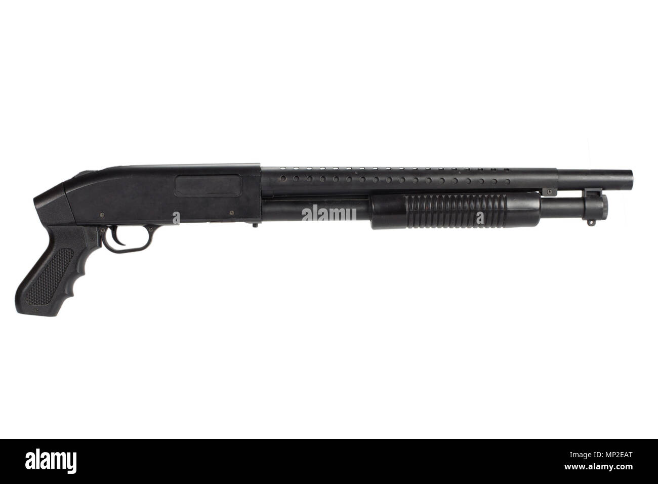 pump action shotgun isolated on white Stock Photo - Alamy