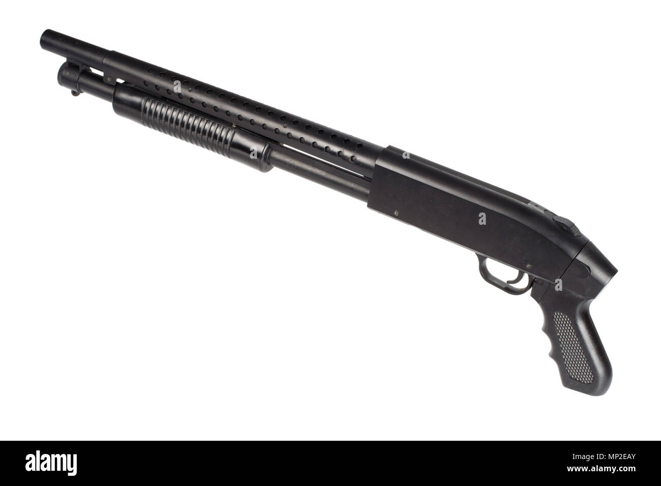 pump action shotgun isolated on white Stock Photo - Alamy