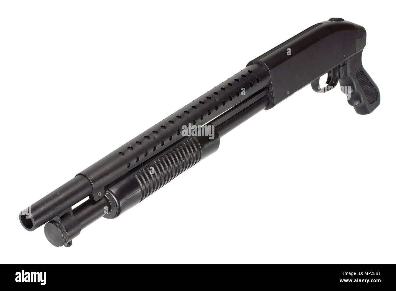 pump action shotgun isolated on white Stock Photo - Alamy