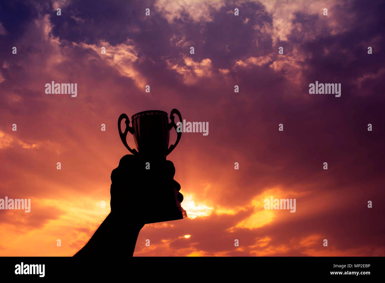 Hand holding winner trophy Stock Photo - Alamy