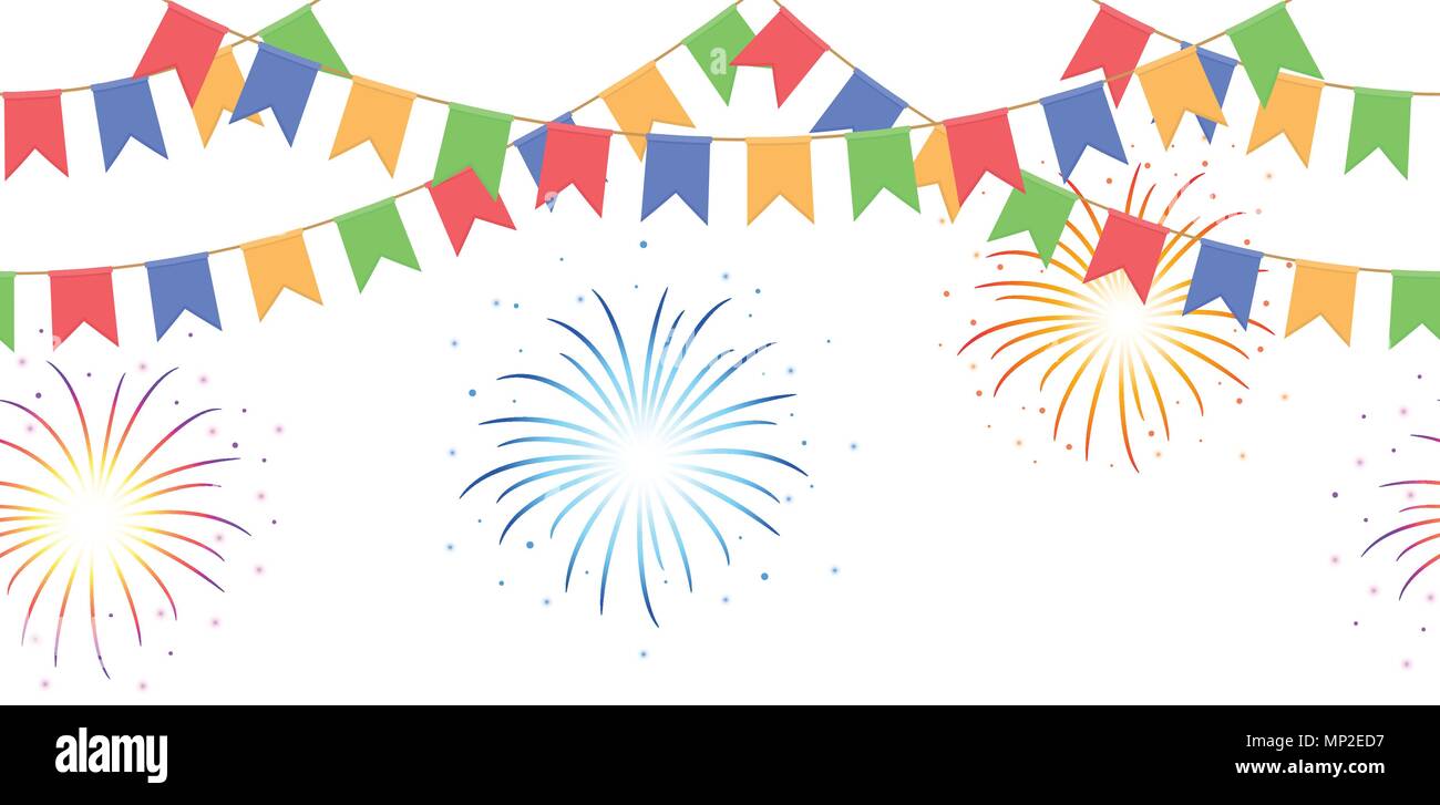 Seamless garland with celebration flags chain, yellow, blue, red, green ...