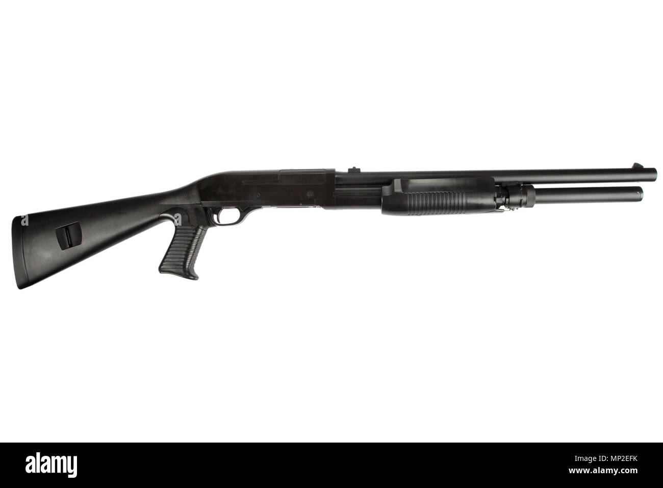 semi-automatic pump action shotgun isolated on white Stock Photo - Alamy