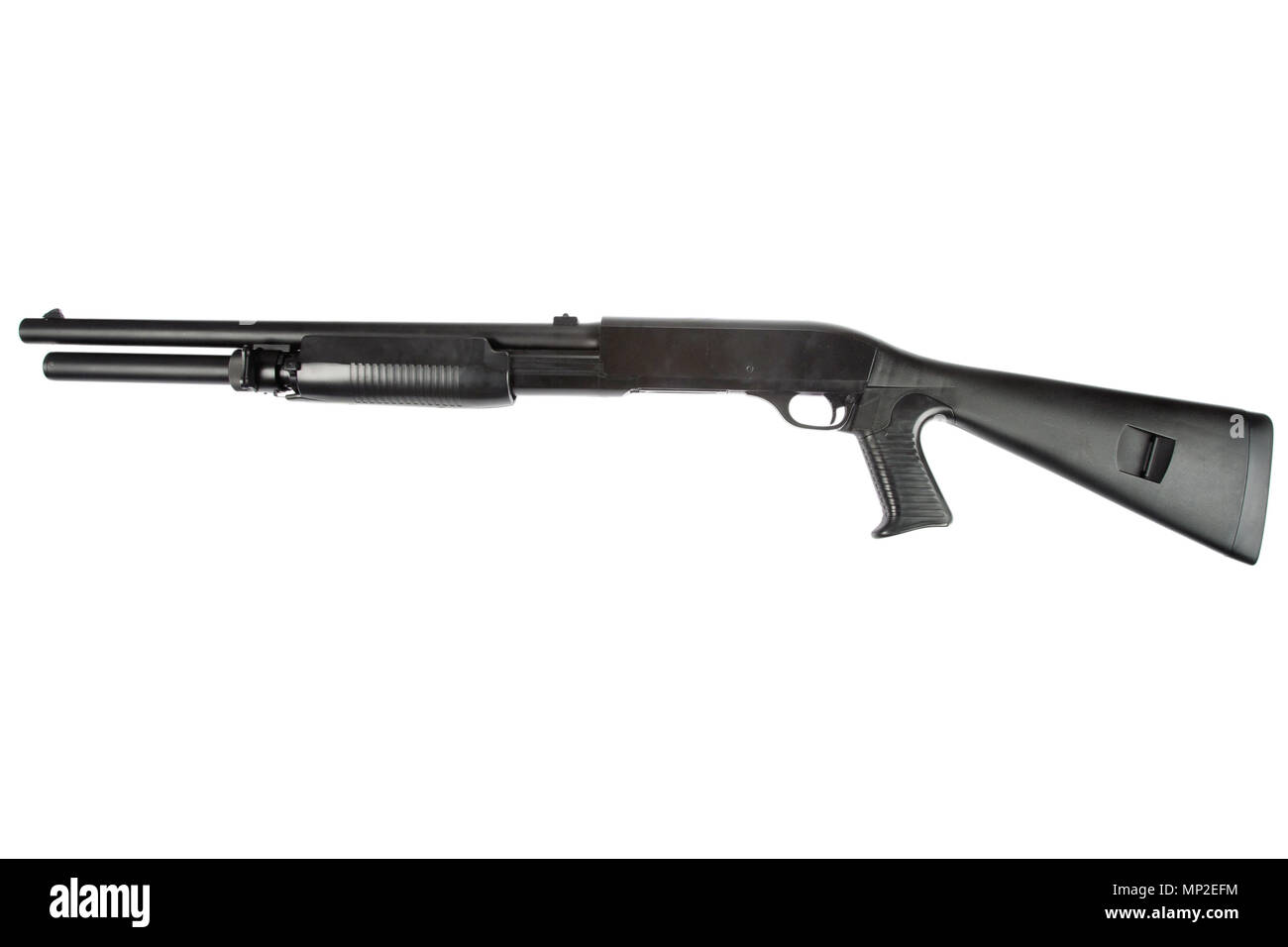 semi-automatic pump action shotgun isolated on white Stock Photo - Alamy